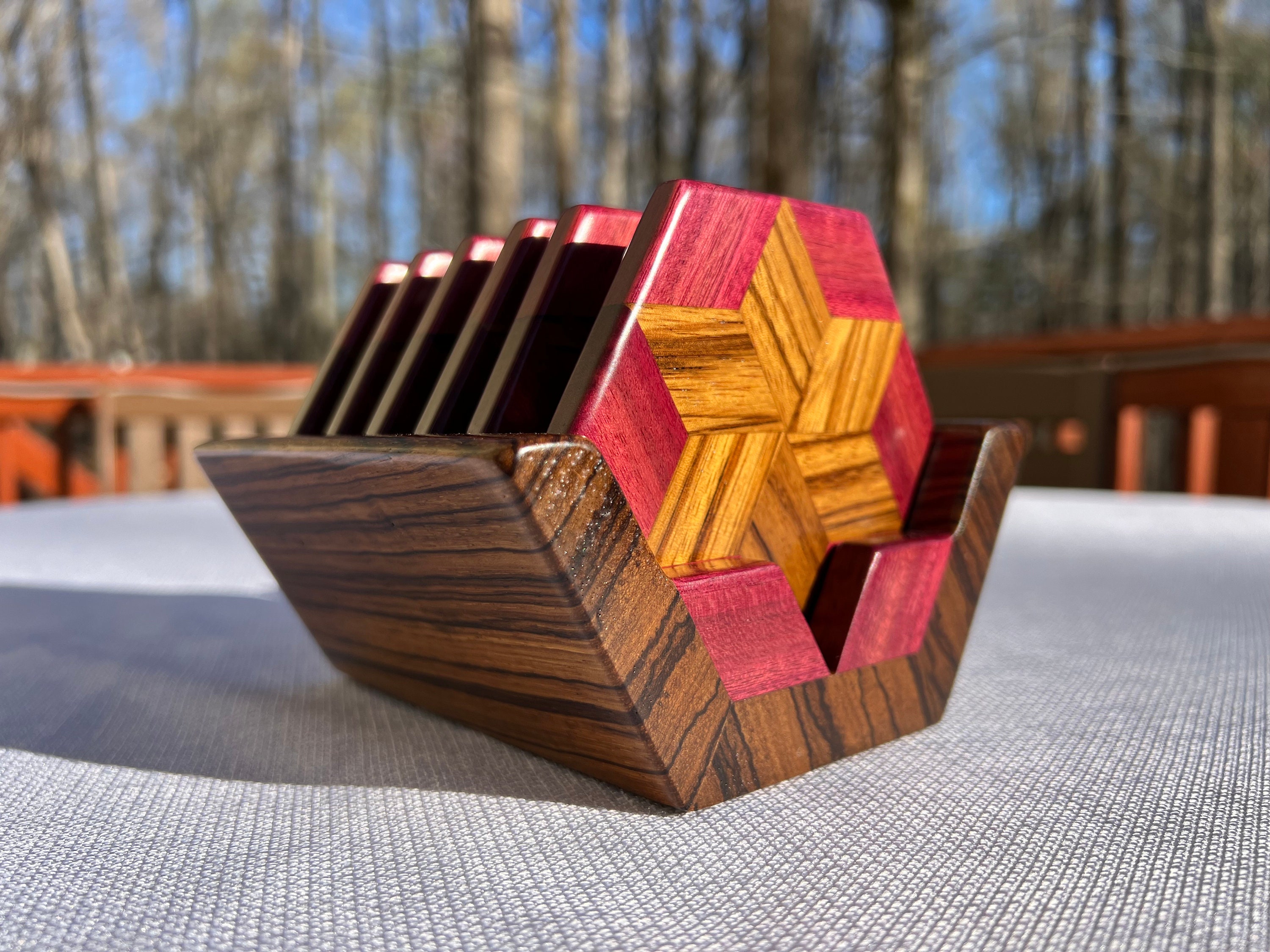 Wood Coaster Set of Six With Holder zebrawood, Purple Heart - Etsy