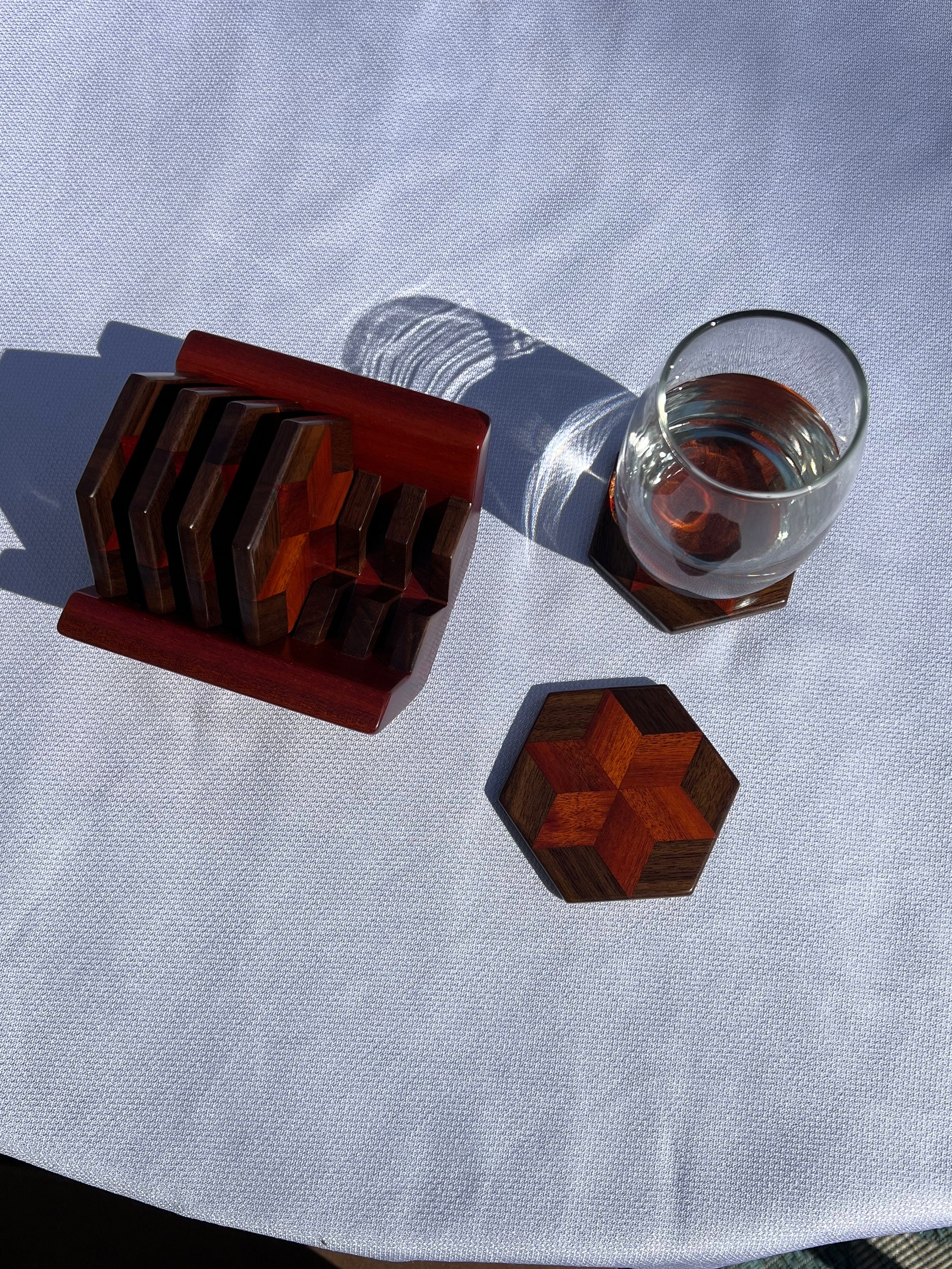 Wood Coaster Set of Six With Holder bloodwood, Walnut - Etsy