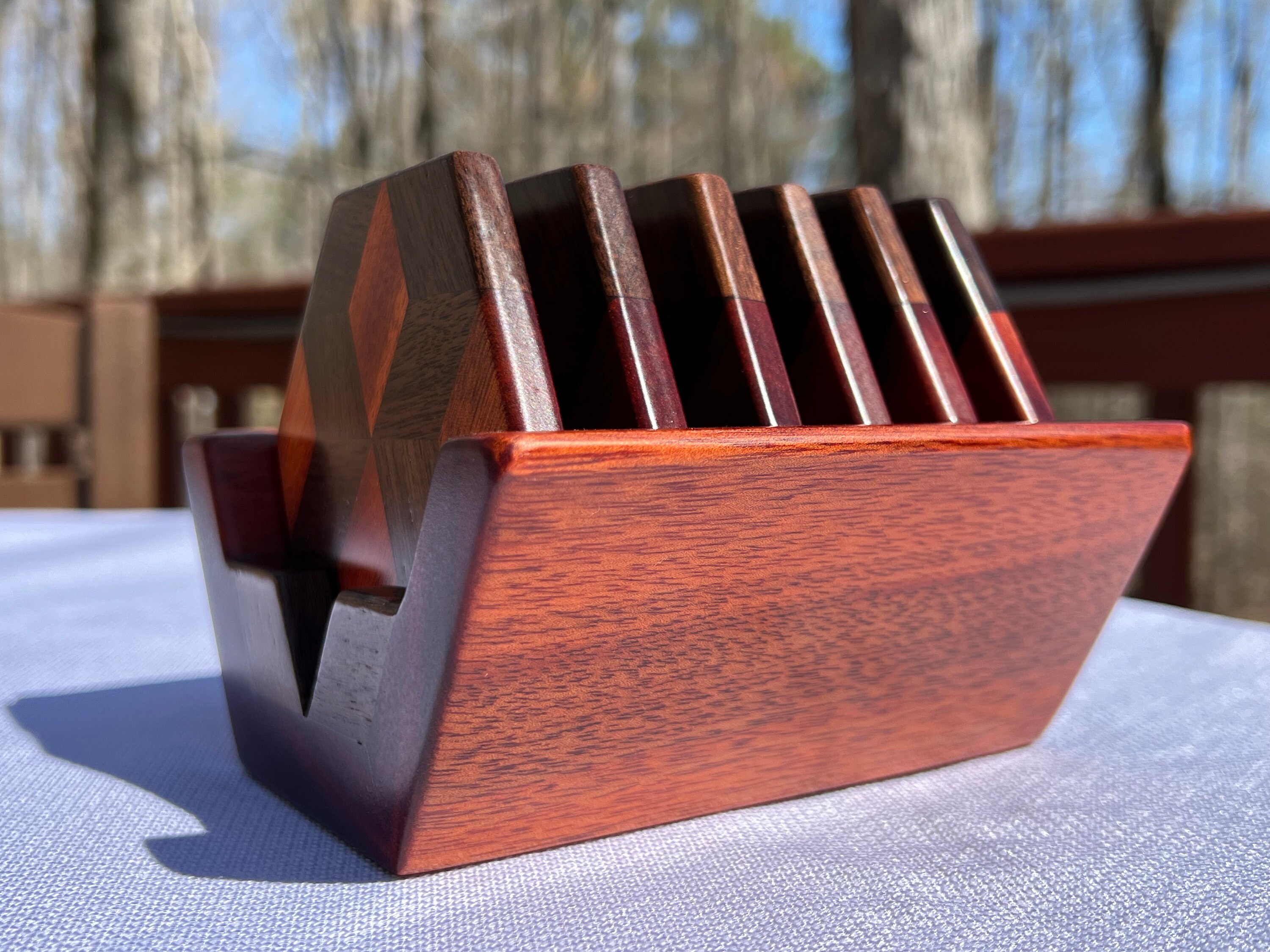 Wood Coaster Set of Six With Holder (bloodwood, Walnut) - Etsy