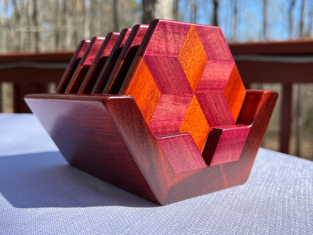 Wood Coaster Set of Six With Holder purple Heart , Bloodwood - Etsy