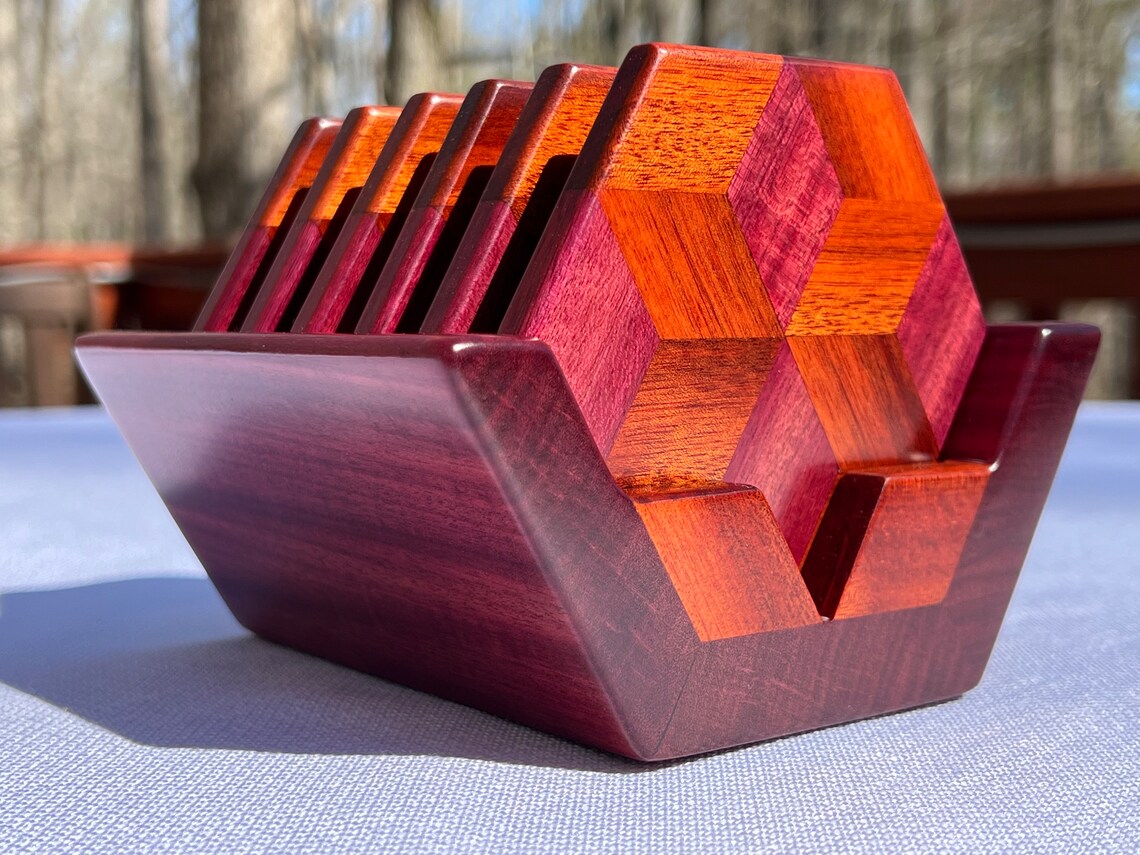 Wood Coaster Set of Six With Holder bloodwood , Purple Heart - Etsy