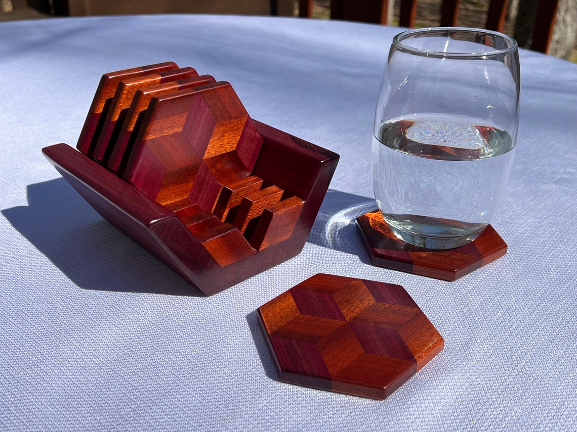 Wood Coaster Set of Six With Holder bloodwood , Purple Heart - Etsy