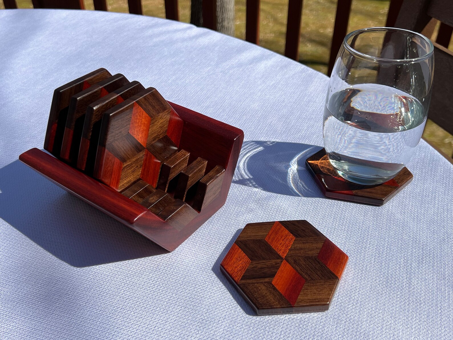 Wood Coaster Set of Six With Holder (bloodwood, Walnut) - Etsy