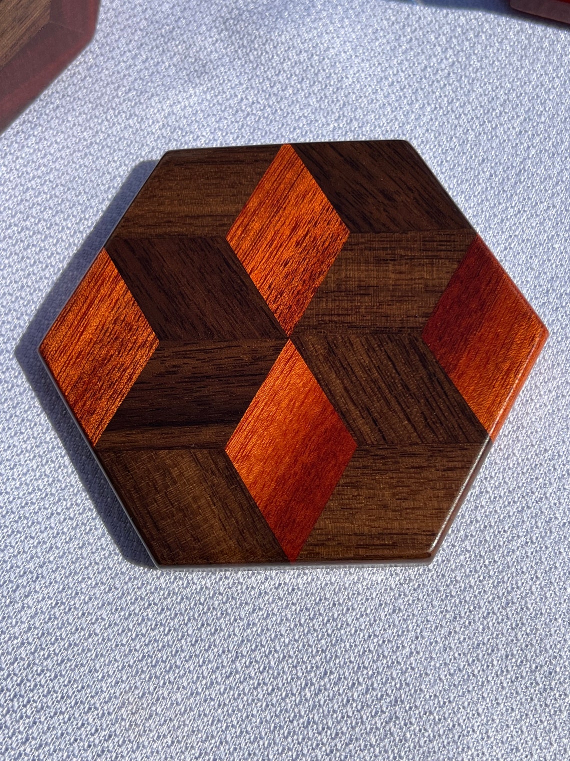 Wood Coaster Set of Six With Holder (bloodwood, Walnut) - Etsy