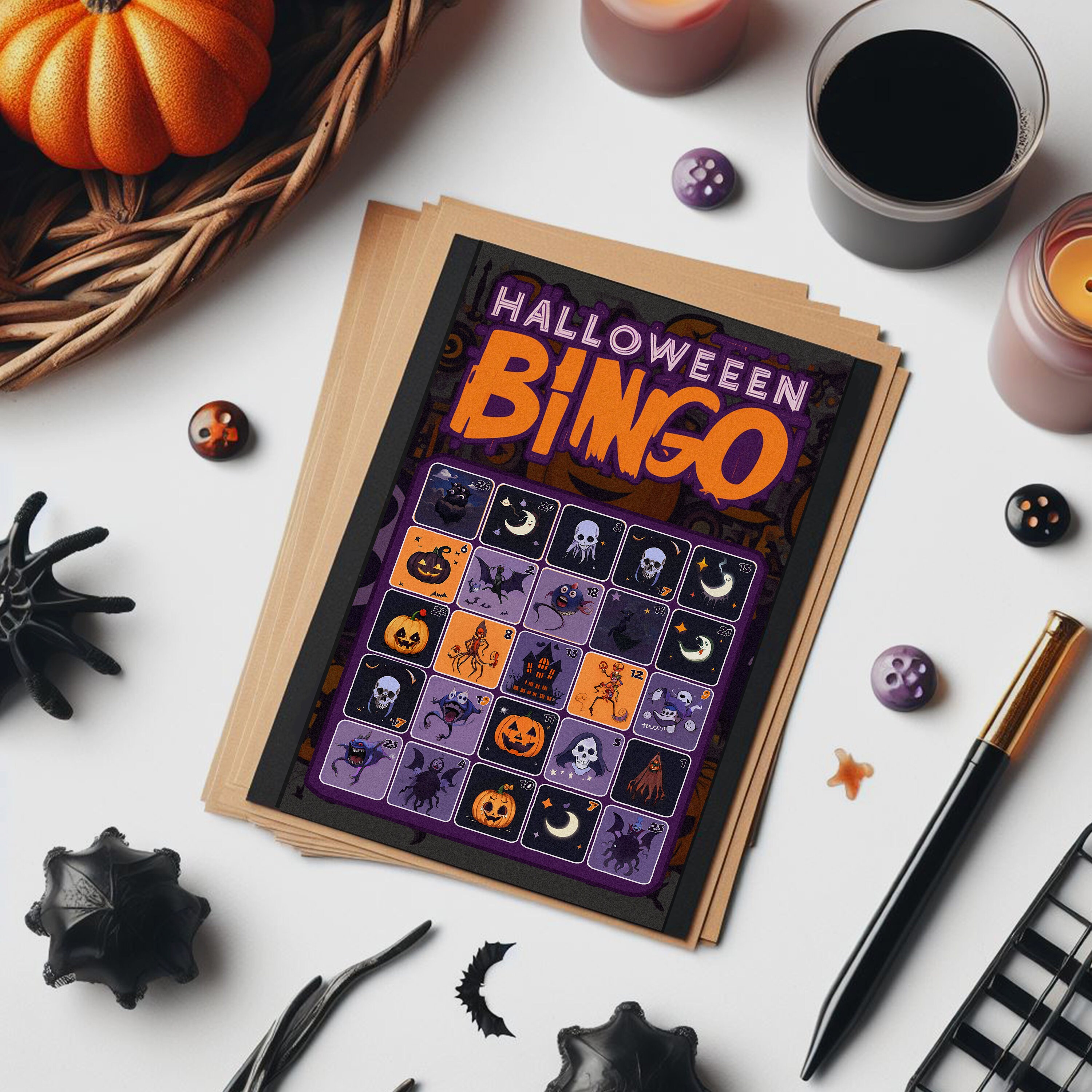 Halloween Bingo Cards 20 Pre-made Bingo Cards With Template - Etsy