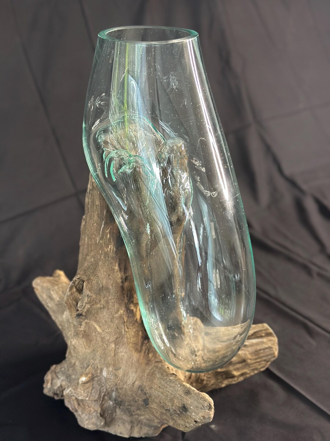 Melted Style Blown Glass on Solid Teak Wood - Etsy