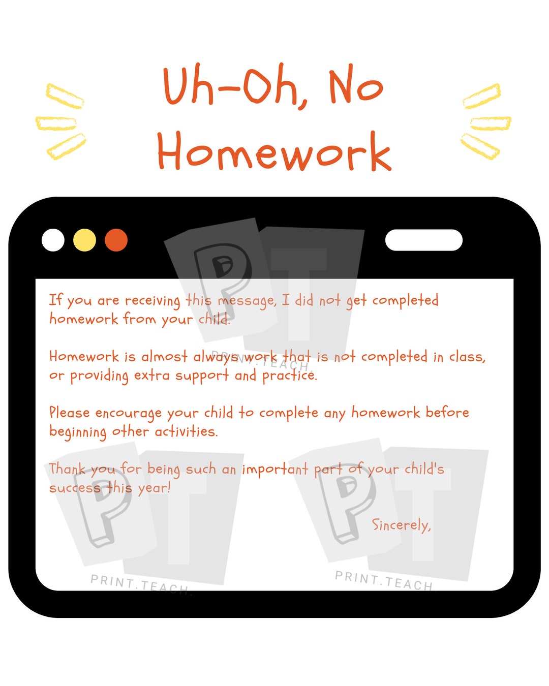 Uh-oh! No Homework Notice - Etsy