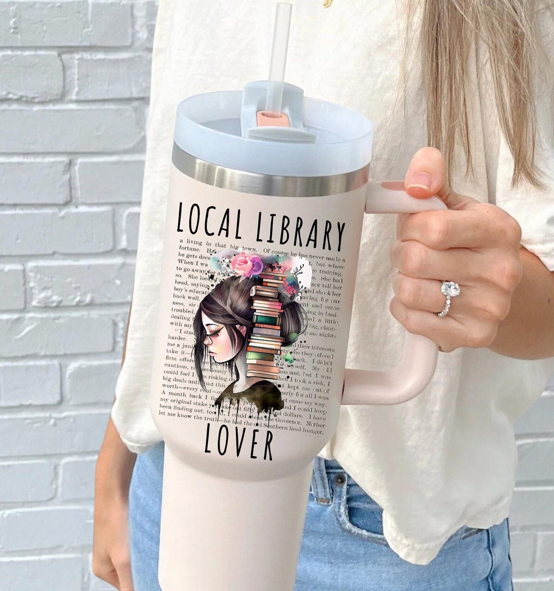 Local Library Lover 40oz Cup W/handle and Straw Tumbler for Literature ...