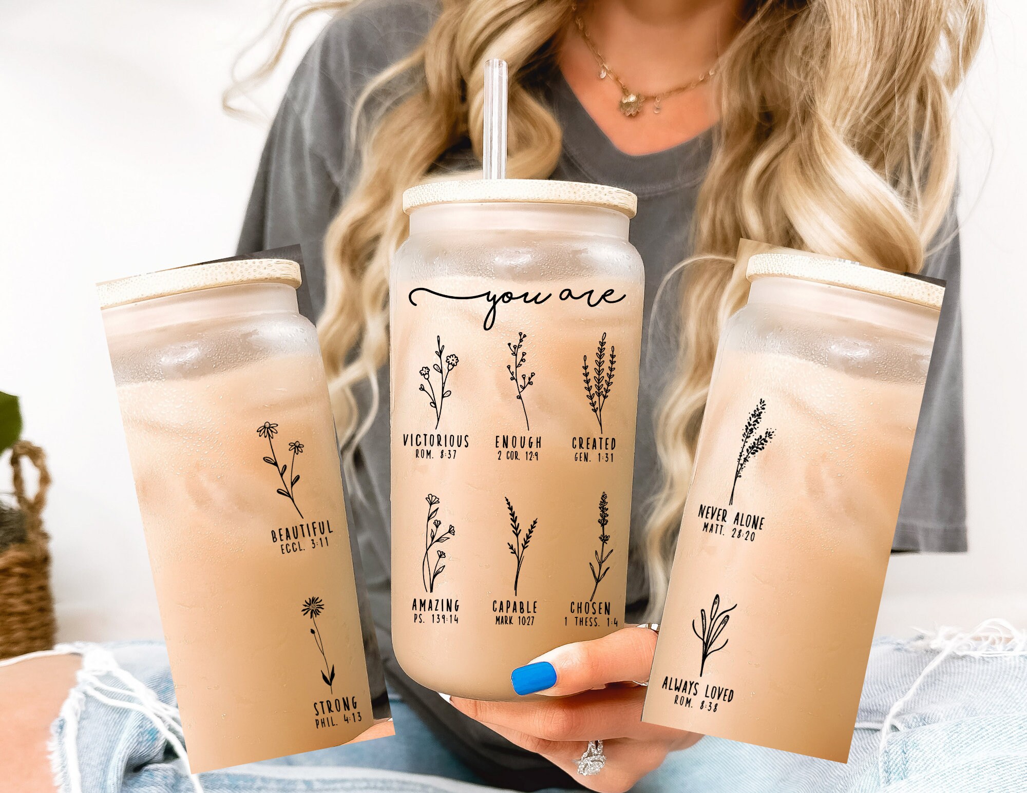 Christian Cup, Bible Verses Glass Cup, Flower Christian Glass Cup Wild ...