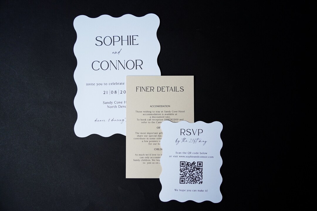 Wavy Wedding Invitation Suite, Scalloped Edge Invitation, Wedding ...