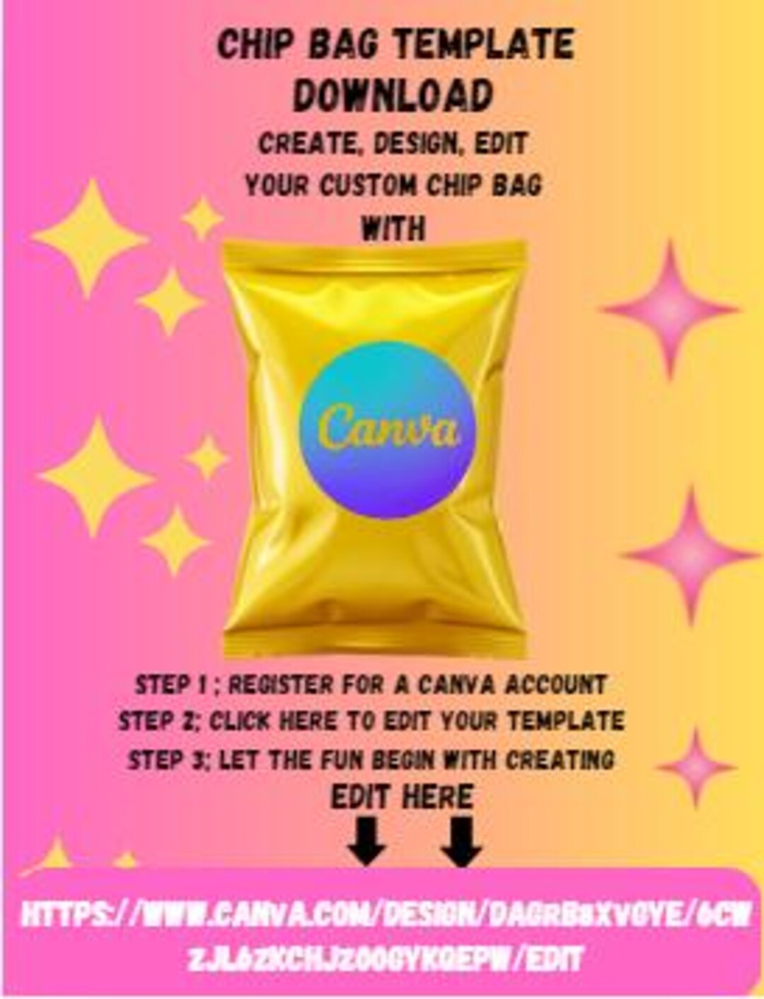 Canva Chip Bag Template, Canva Template, Party Favor, Chip Bag Template ...