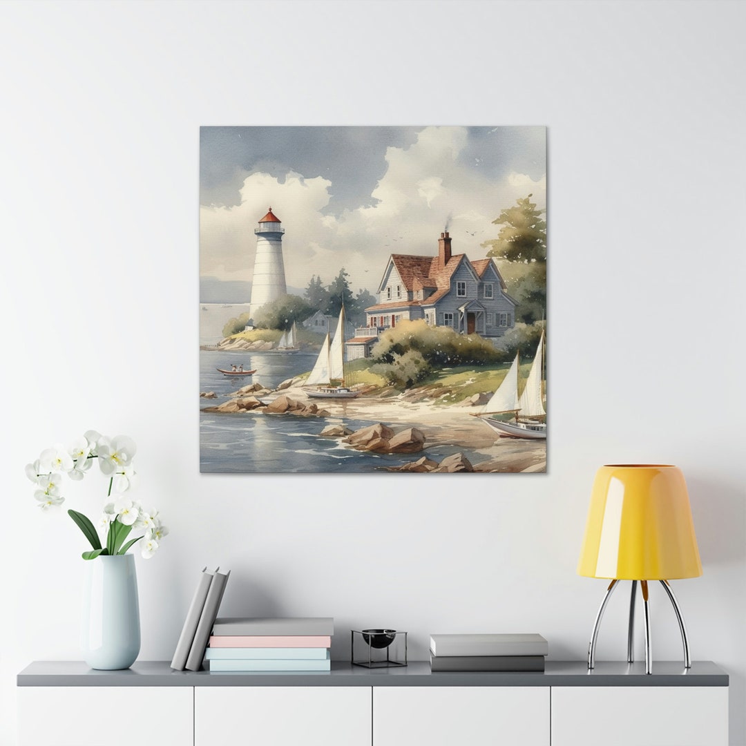 New England Coast 7 / Canvas Gallery Wrap / Lighthouse Painting / Wall ...