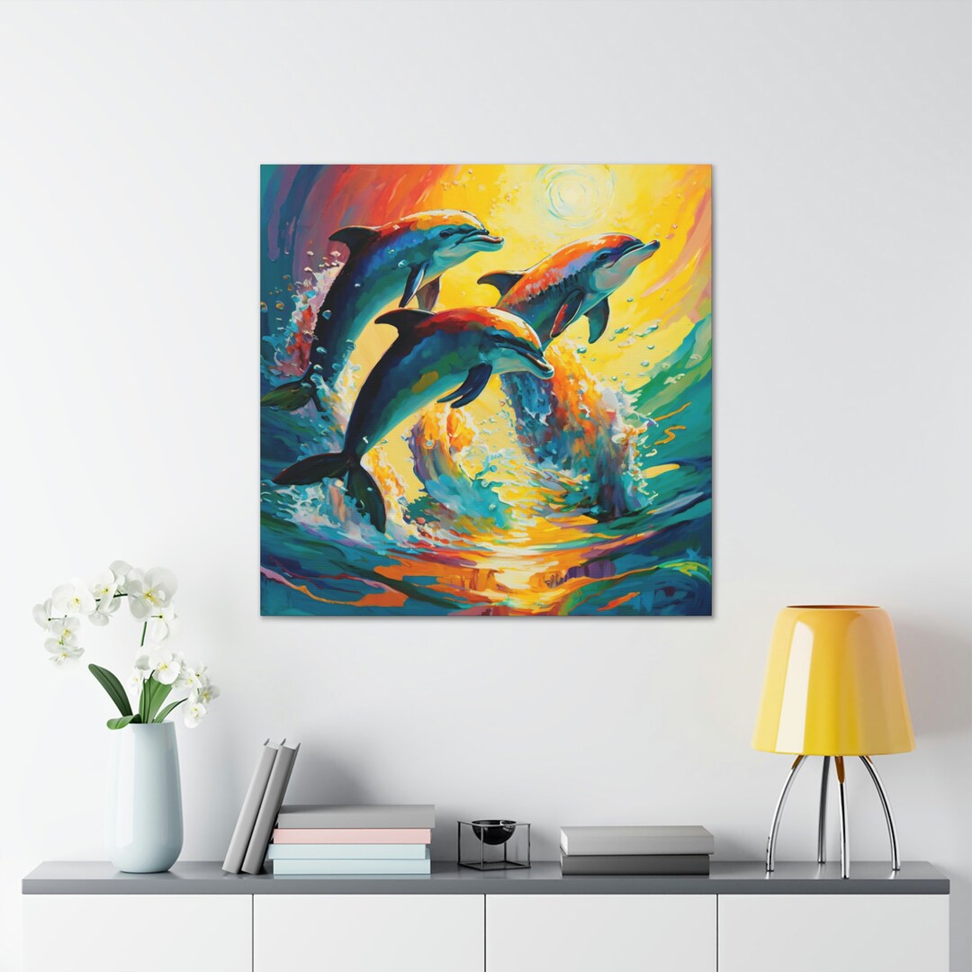 Dancing Dolphins 5 / Canvas Gallery Wrap / Dolphin Painting / Dolphin ...