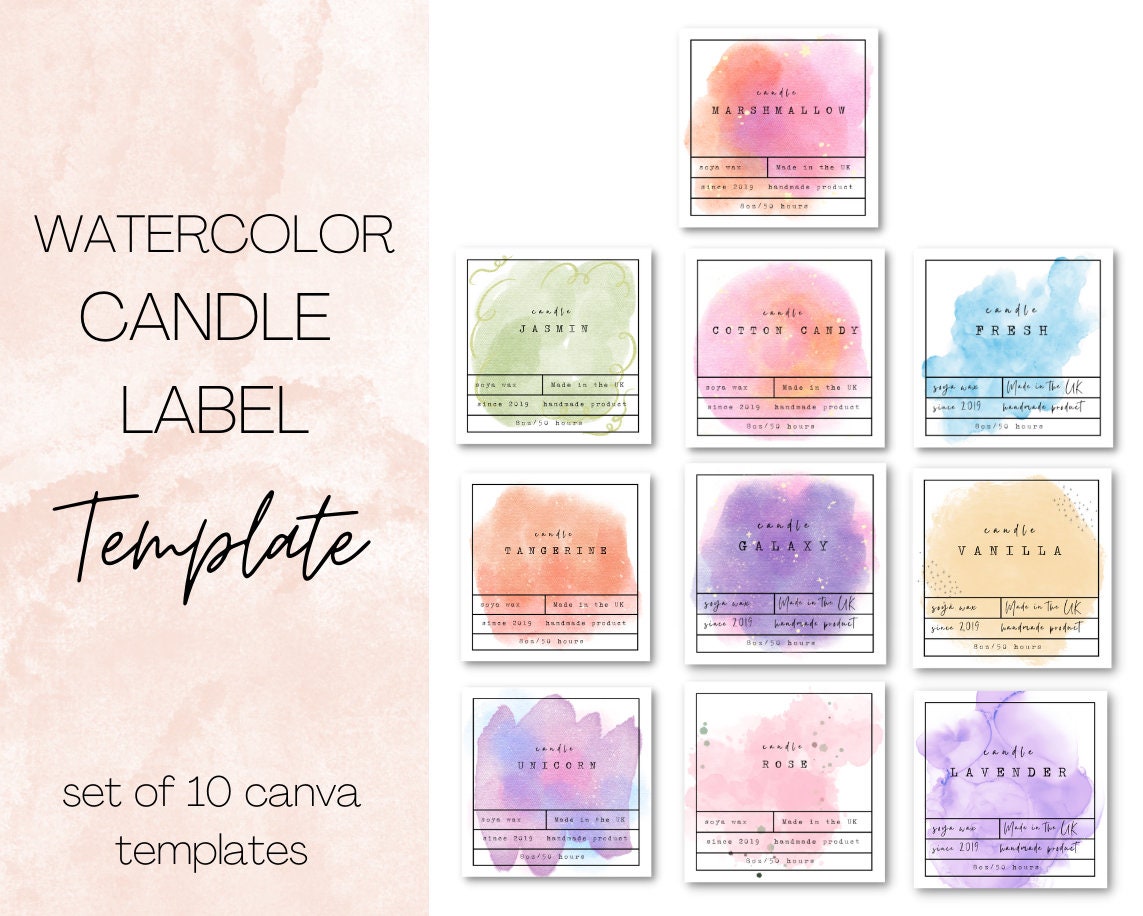 10 Watercolor Candle Labels Template, Small Business Candle Sticker ...
