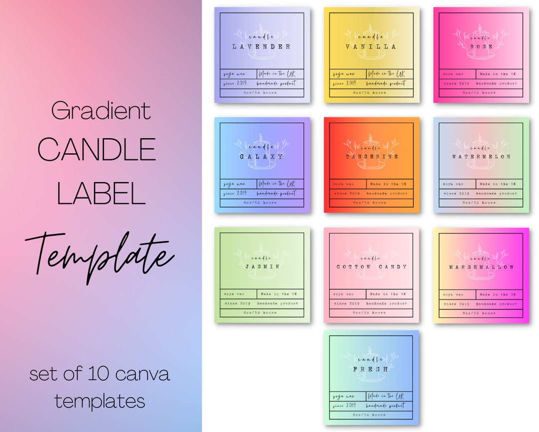 10 Gradient Candle Labels Template, Small Business Candle Sticker ...