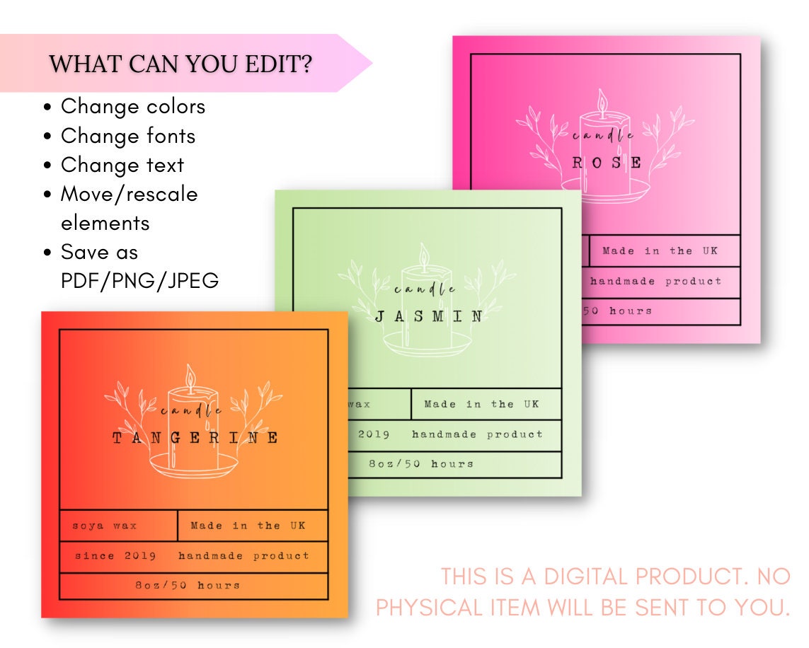 10 Gradient Candle Labels Template, Small Business Candle Sticker ...