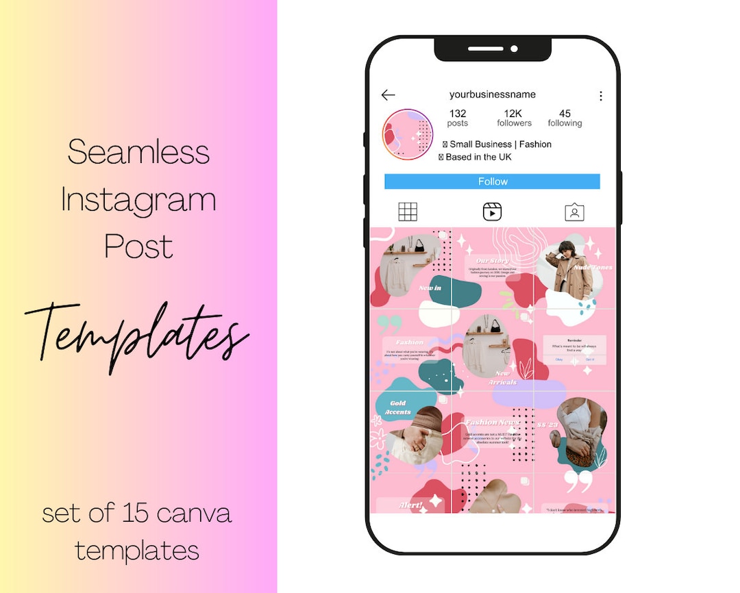 Seamless Instagram Posts Template, 15 IG Graphics Pink Funky Modern ...