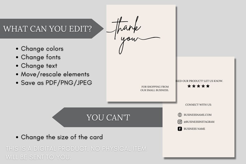 Thank You Card Editable Printable Thanks for Your Purchase - Etsy