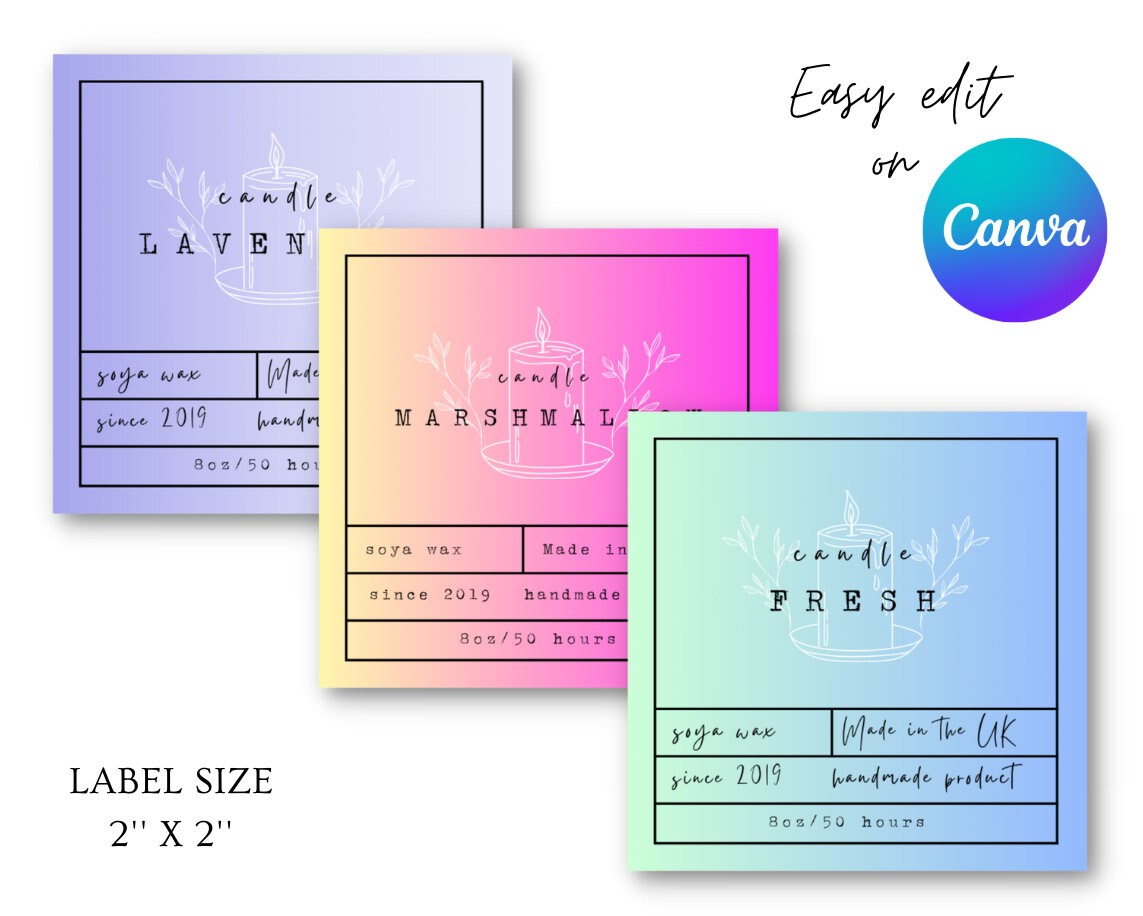 10 Gradient Candle Labels Template, Small Business Candle Sticker ...