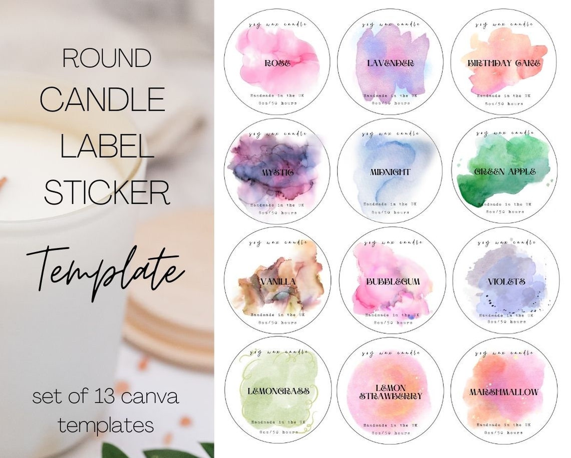 Round Candle Label Sticker Template, Editable Candle Lid Sticker Label ...