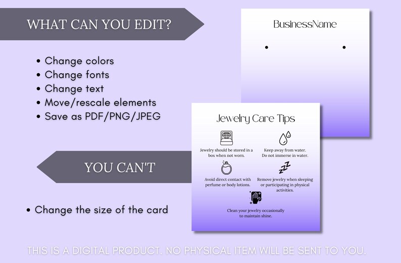 Jewelry Display Card Template With Jewelry Care Instructions, Earring ...