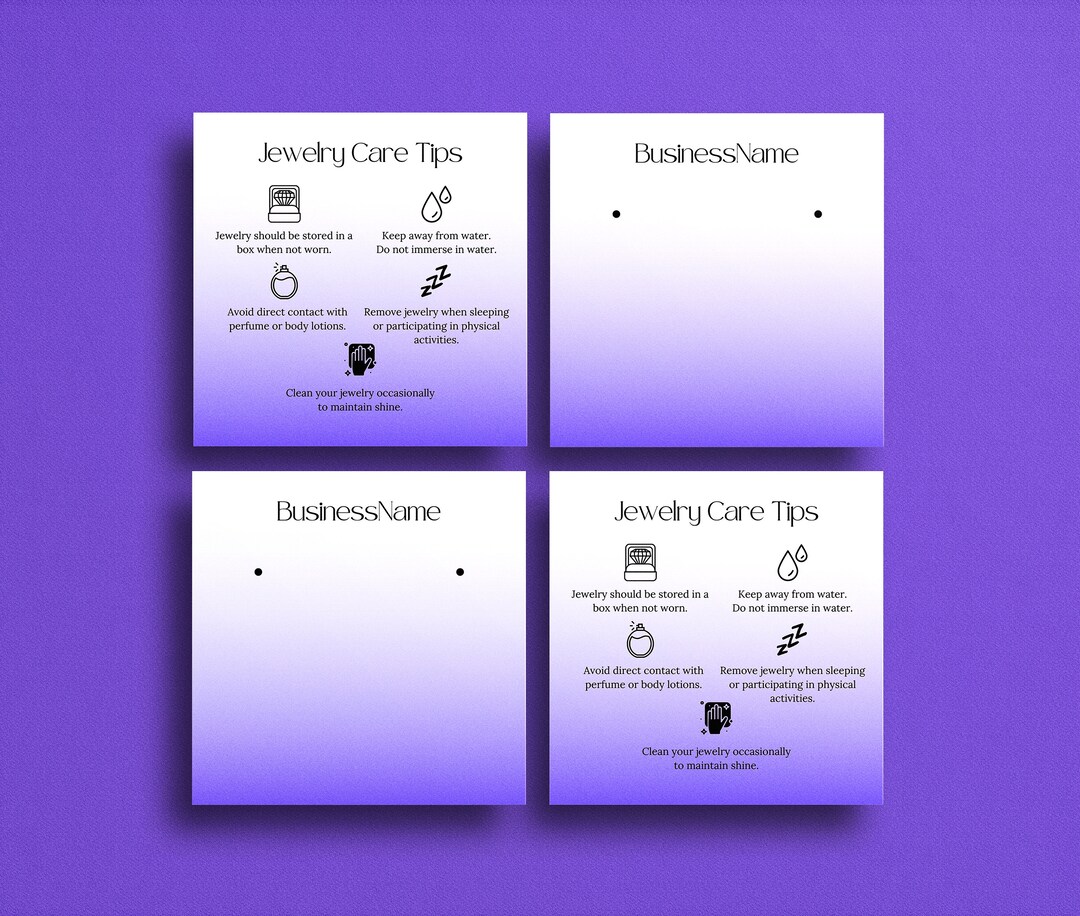 Jewelry Display Card Template With Jewelry Care Instructions, Earring ...