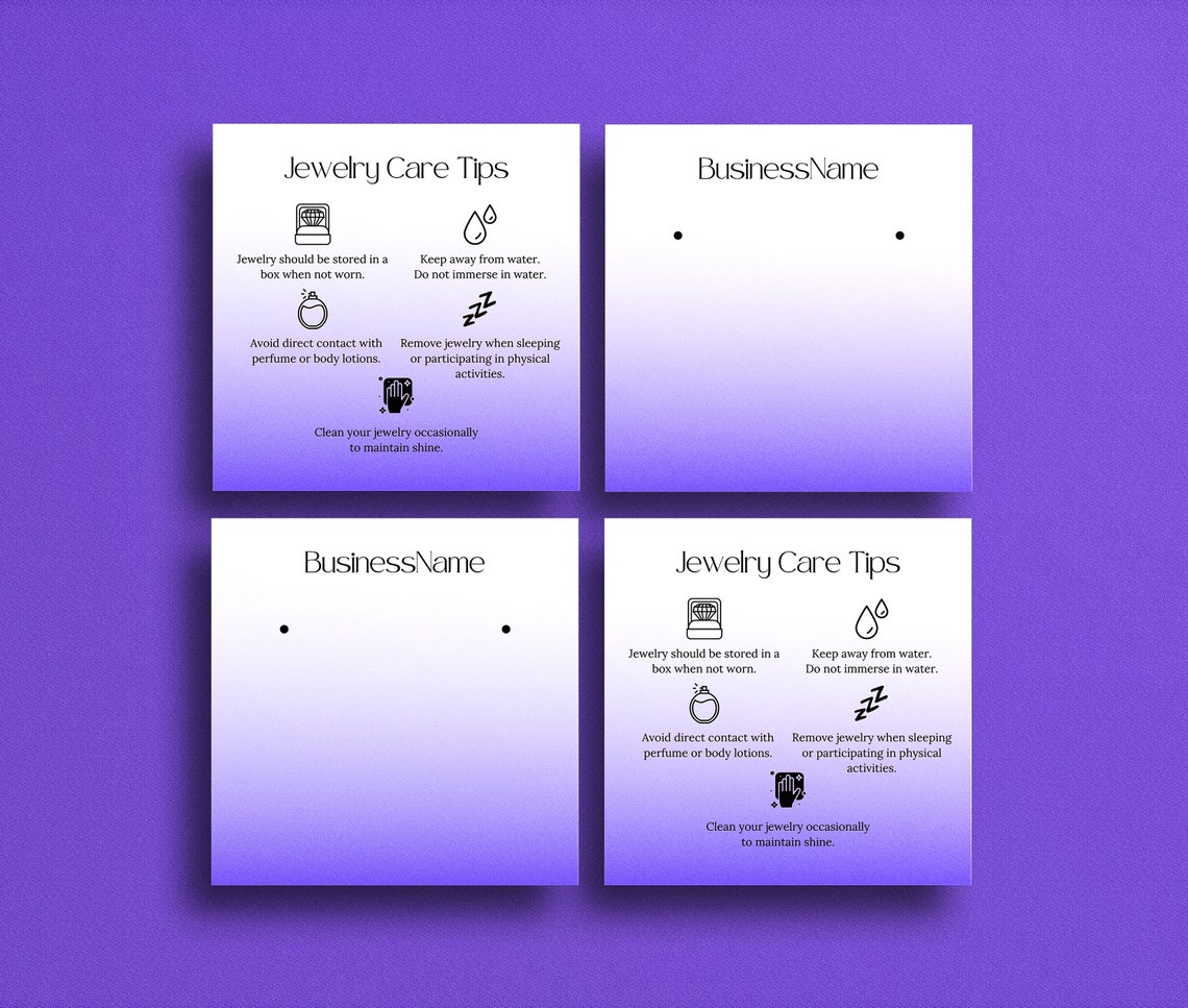 Jewelry Display Card Template With Jewelry Care Instructions, Earring ...