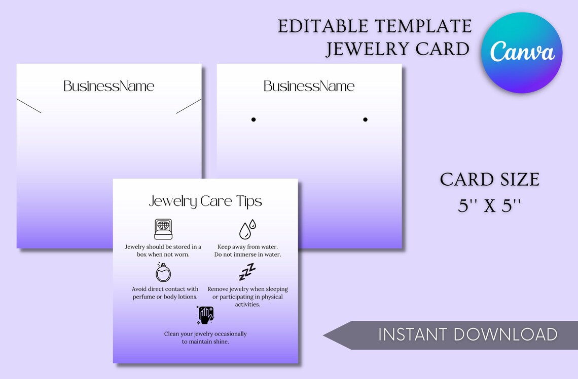 Jewelry Display Card Template With Jewelry Care Instructions, Earring ...