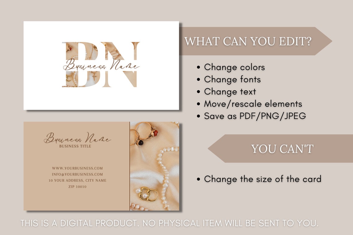 Business Card, Editable Canva Template, Beige Elegant Customisable ...