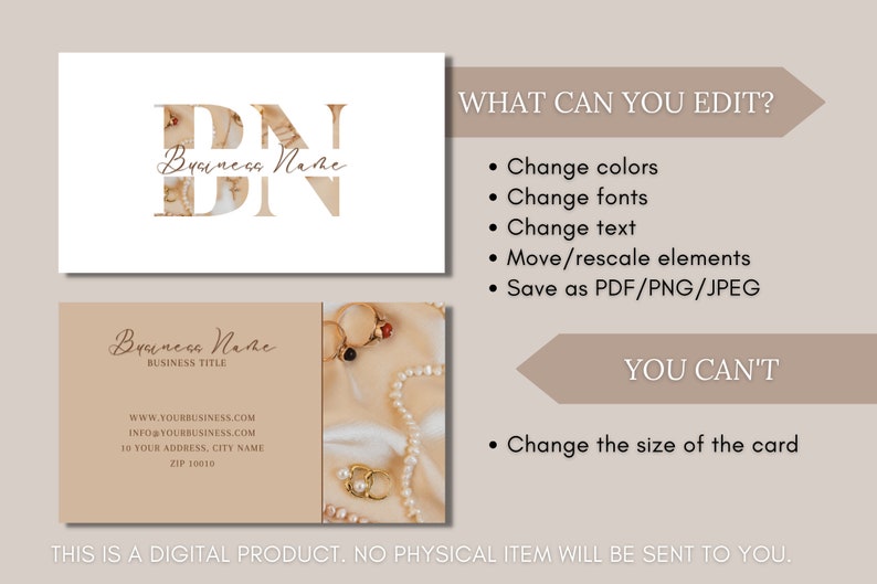 Business Card, Editable Canva Template, Beige Elegant Customisable ...