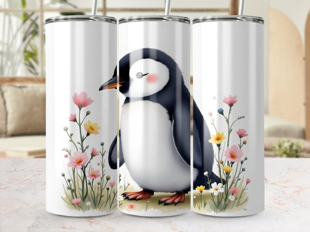 Cute Penguin Digital Tumbler Wrap, Penguin Tumbler Wrap for Sublimation ...