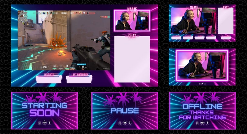 Neon Twitch Overlay Pack Twitch Overlays Twitch Overlays Pack Complete ...