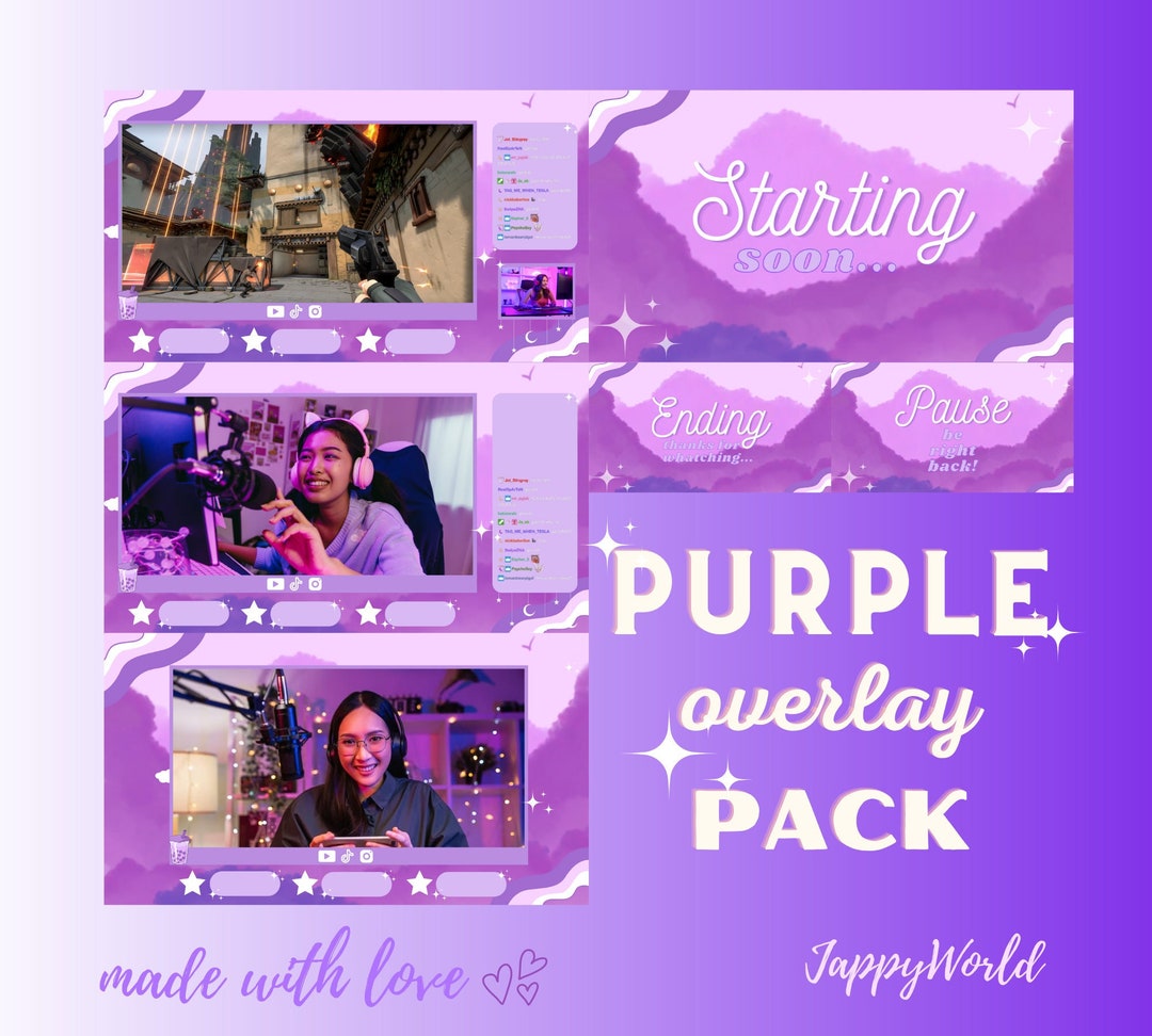Purple Overlay Pack Twitch Overlays Overlays Pack for Twitch Complete ...