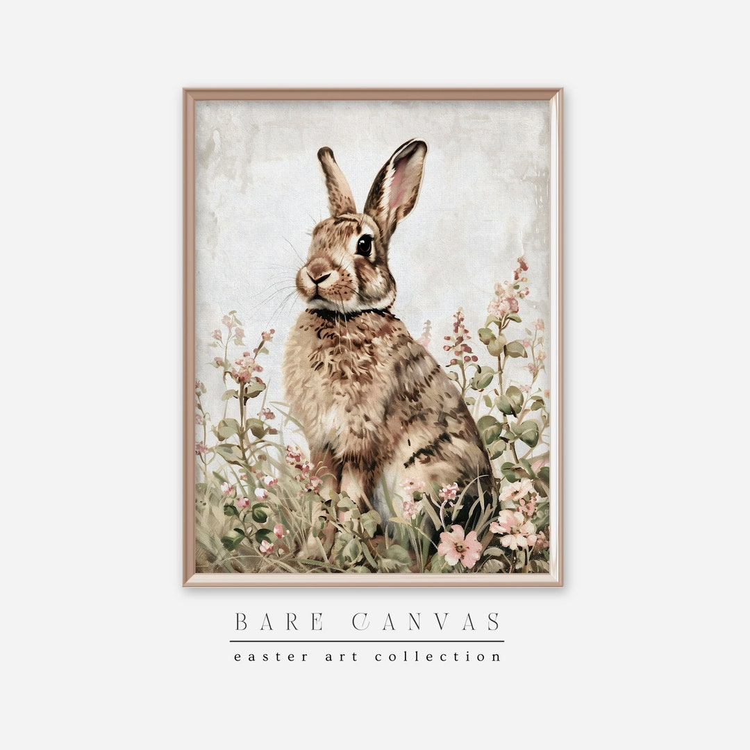 Easter Bunny Vintage Oil Painting | Spring Wall Art | Vintage Easter ...