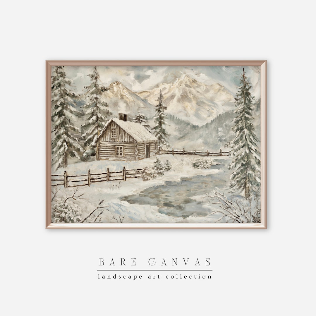 Landscape Painting | Mountain Log Cabin Painting | Mountains Landscape ...