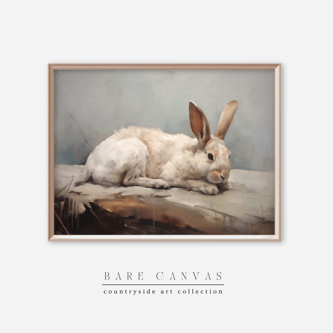White Rabbit Painting Vintage Farmhouse Painting Cottage Wall Art ...