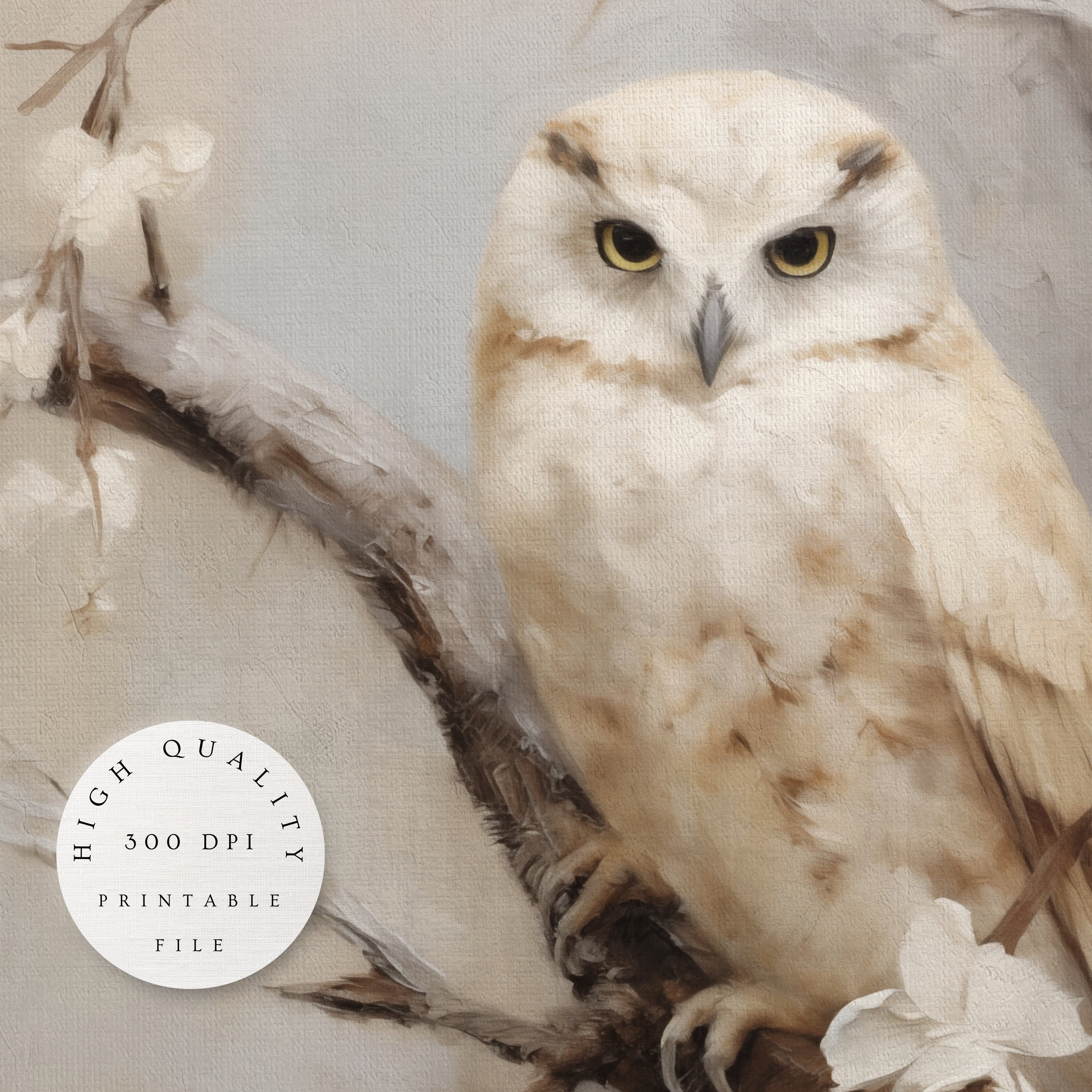 White Owl Painting | Vintage Farmhouse Painting | Wildlife Wall Art ...