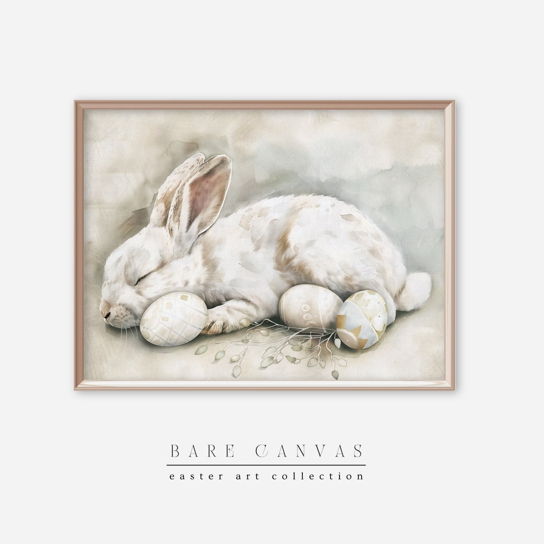 Easter Bunny Vintage Oil Painting | Spring Wall Art | Vintage Easter ...