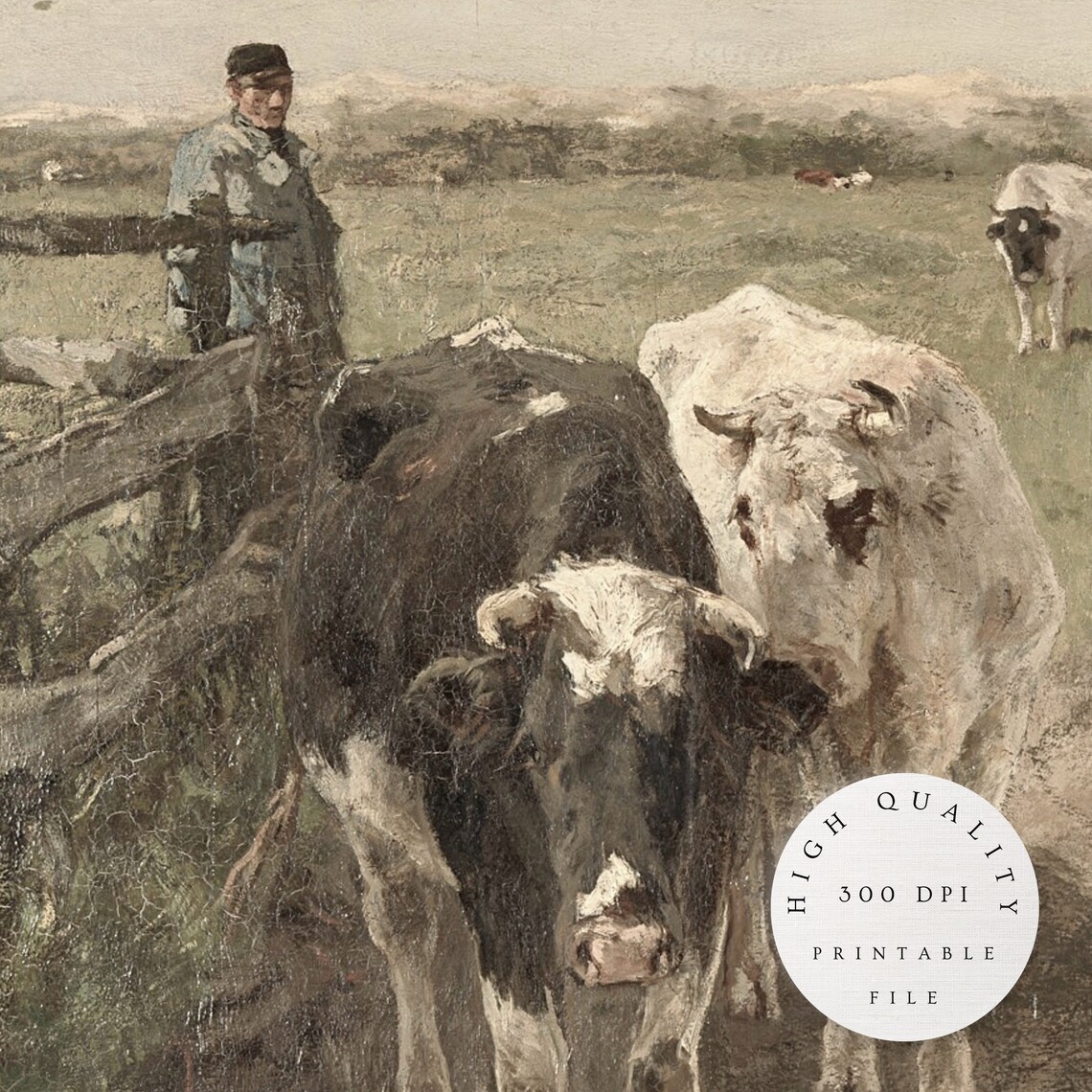 Vintage Landscape Oil Painting | Cow Painting | Farmhouse Decor ...