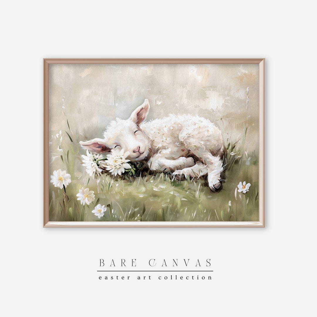 Easter Painting | Vintage Easter Lamb Painting | Spring Wall Art ...