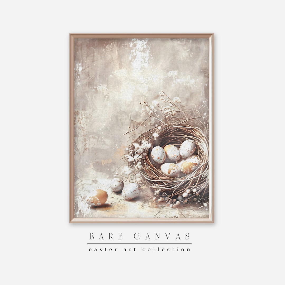 Easter Painting | Vintage Easter Basket Painting | Spring Wall Art ...