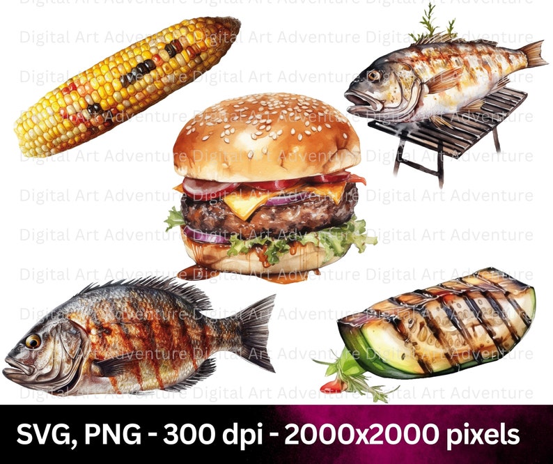 Premium Watercolor BBQ Clipart - Barbeque Items Download - Instant ...