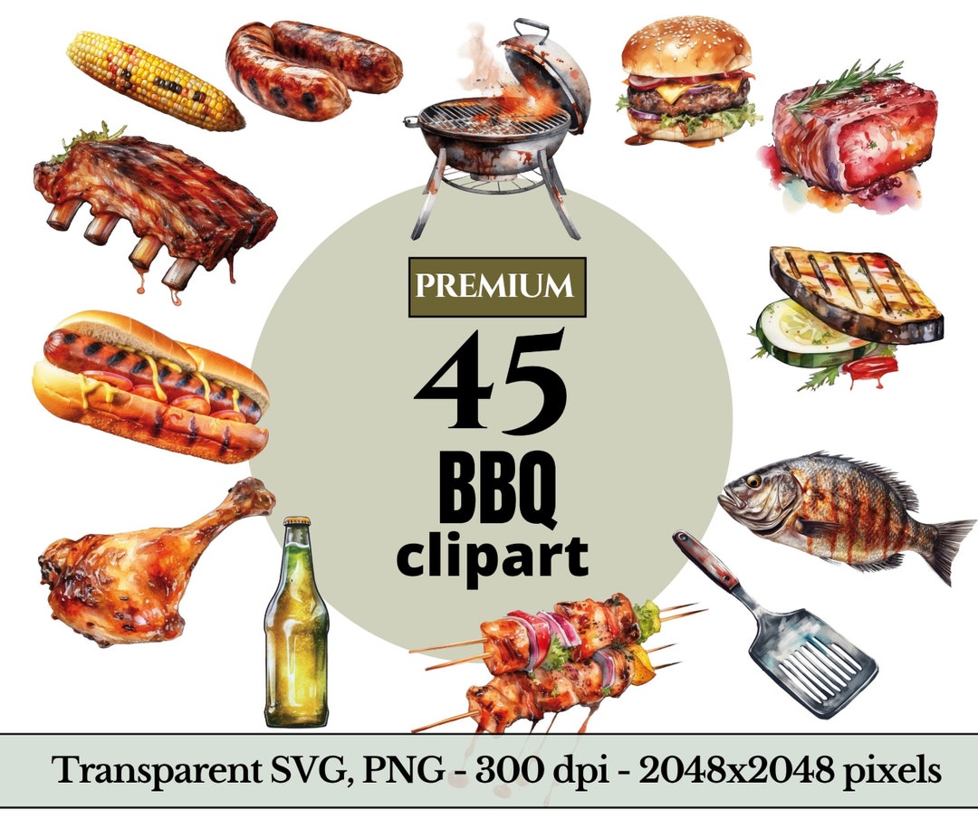 Premium Watercolor BBQ Clipart - Barbeque Items Download - Instant ...