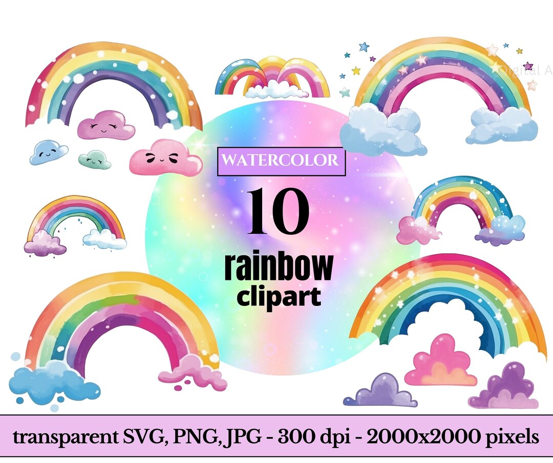 Watercolor Rainbow Clipart - Watercolor, 30 Files: SVG, Background ...