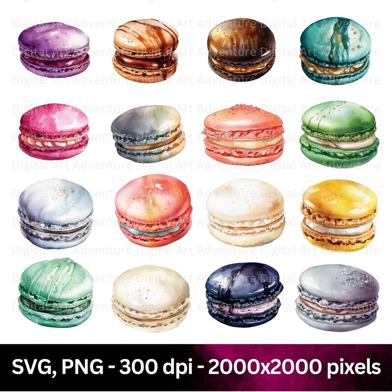 Macaroon Clipart Print, 25 PNG25 SVG, Watercolor, T-shirt Print ...