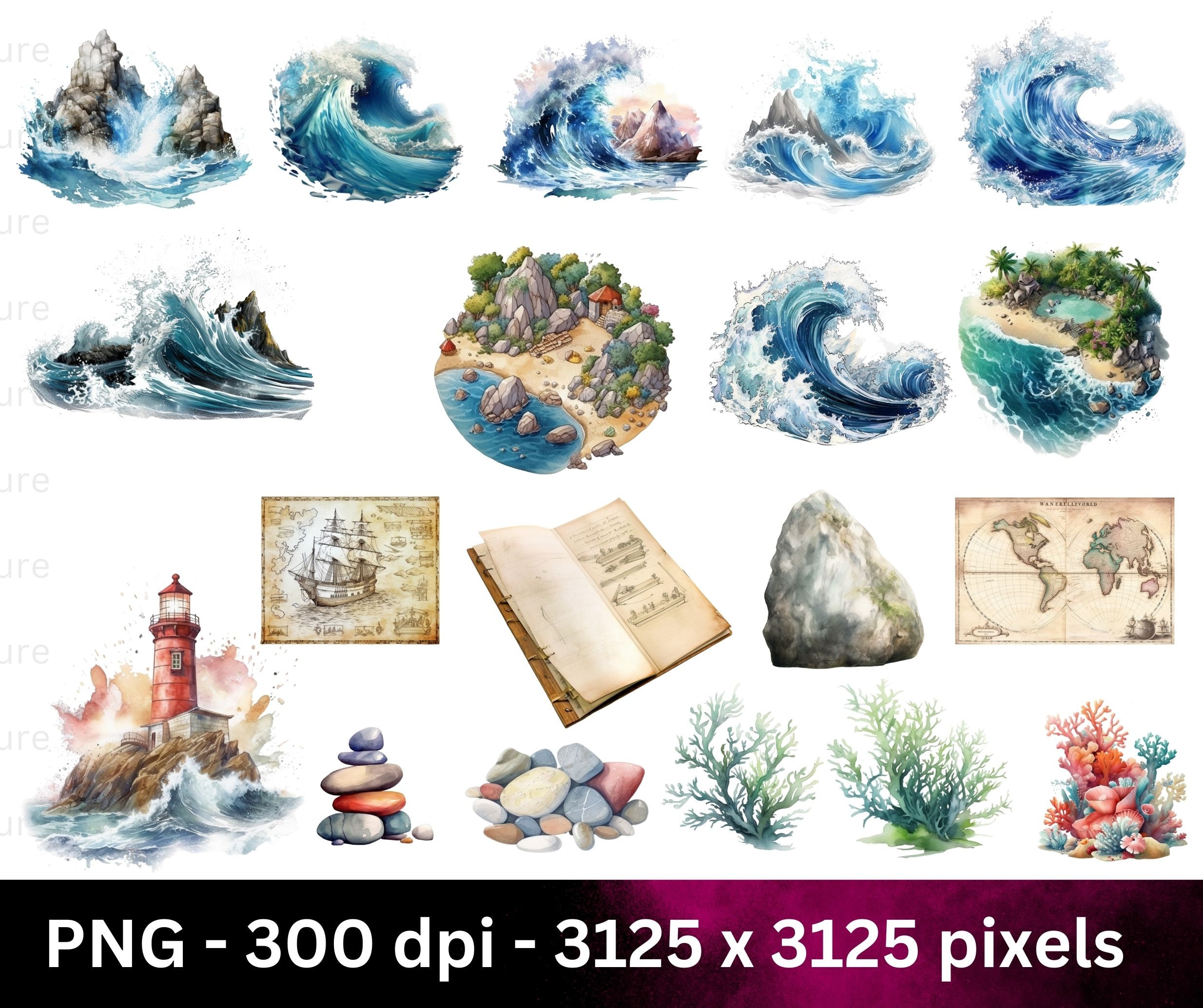 Seafaring Clipart, Pirates, Ocean, Watercolor, Sailing Ships, Sea ...