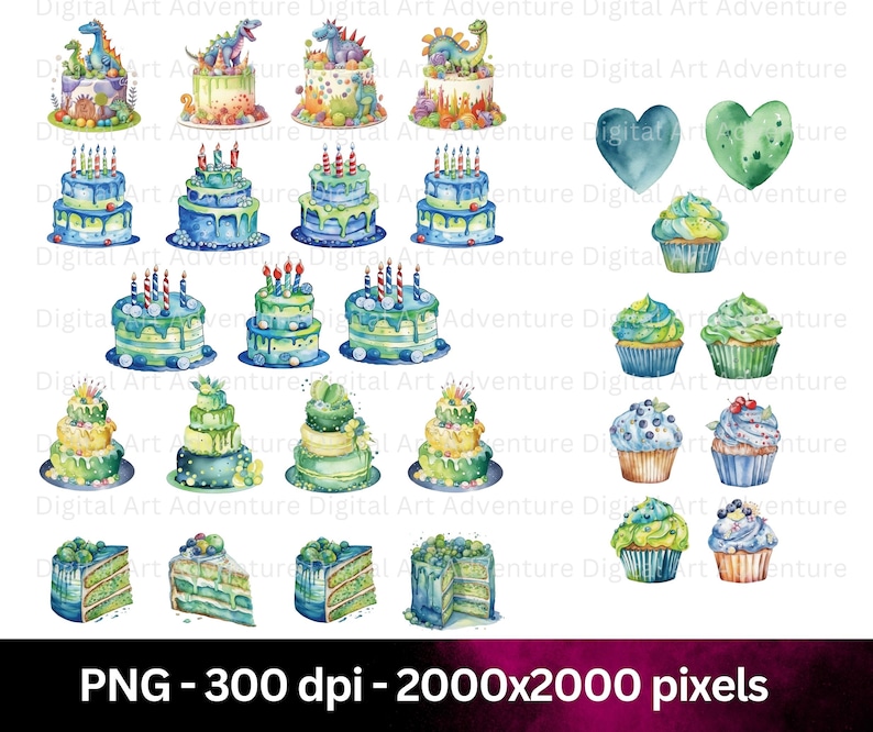 Dinosaur Birthday Clipart, Watercolor Celebrate Clipart, Kids Baby ...