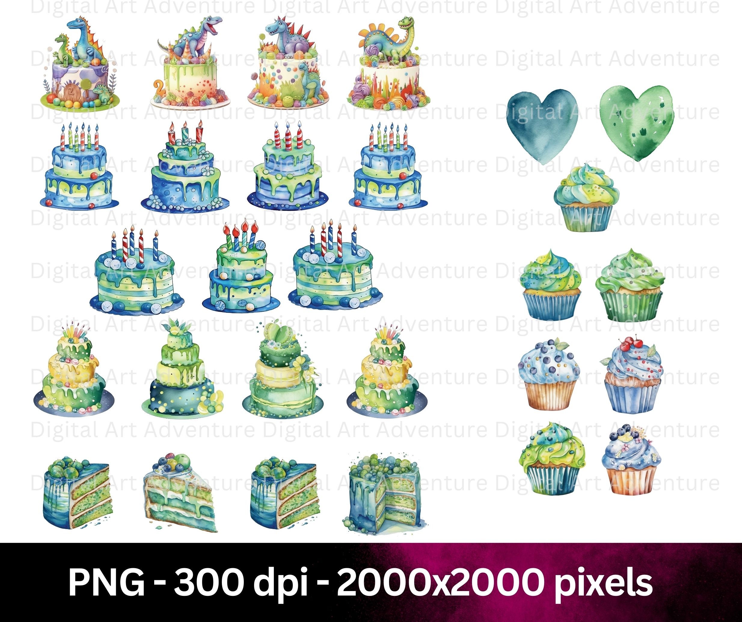 Dinosaur Birthday Clipart, Watercolor Celebrate Clipart, Kids Baby ...