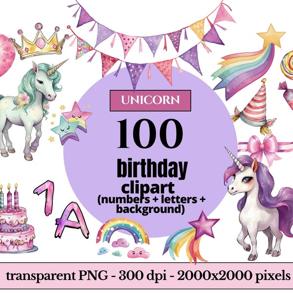 Unicorn Clipart Birthday - Etsy