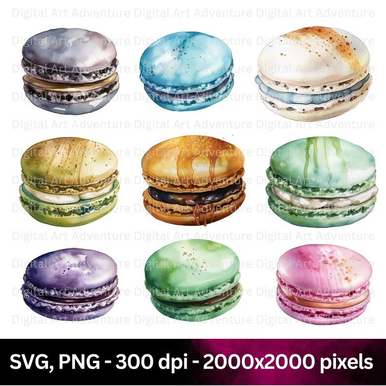 Macaroon Clipart Print, 25 PNG25 SVG, Watercolor, T-shirt Print ...
